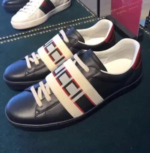 Gucci Red And Cream Logo Stripe Leather Sneaker