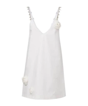 AREA Embellished Floral-appliqué Minidress - White