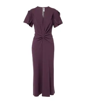 Victoria Beckham Gathered Wool-blend Midi Dress - Purple