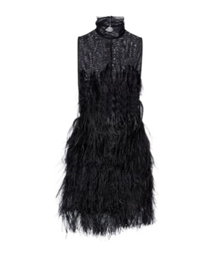 Attico Feather-trimmed Embroidered Minidress - Black