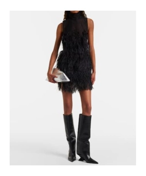 Attico Feather-trimmed Embroidered Minidress