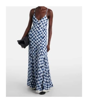 Proenza Schouler Checked Crepe De Chine Maxi Dress - Blue