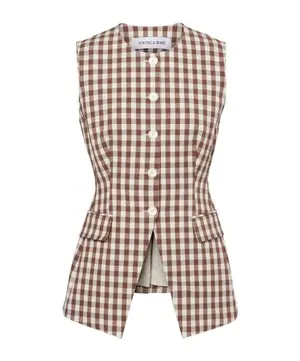 Veronica Beard Lois Gingham Seersucker Top - Nude