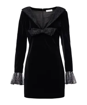 Nina Ricci Lace-trimmed Cotton Velvet Minidress - Black