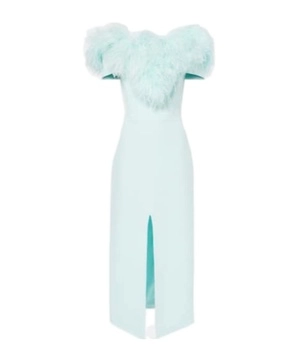 David Koma Off-shoulder Feather-trimmed Midi Dress With Slit Detail