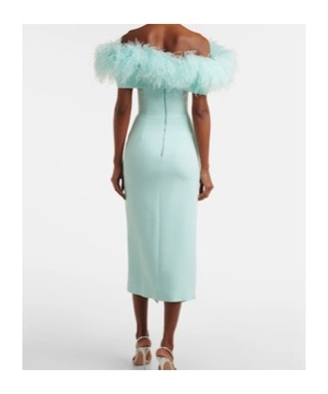 David Koma Off-shoulder Feather-trimmed Midi Dress With Slit Detail