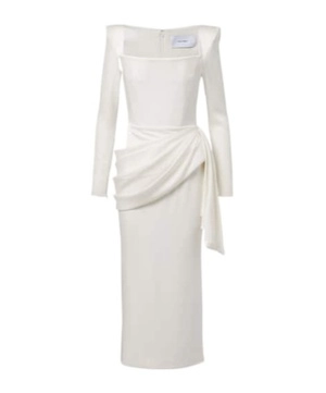 Alex Perry Bridal Draped Crepe Satin Bustier Gown - White
