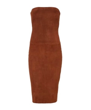Stouls Monica Strapless Suede Midi Dress - Red