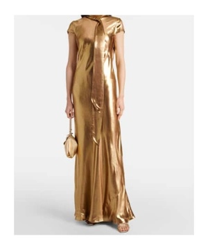 Galvan Solar Gaze Scarf-detail Satin Gown - Brown