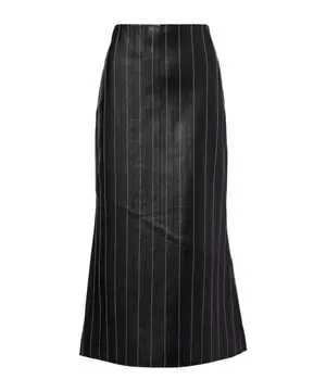 Victoria Beckham Embroidered Leather Midi Skirt - Black