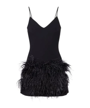 David Koma Feather-trimmed Minidress - Black