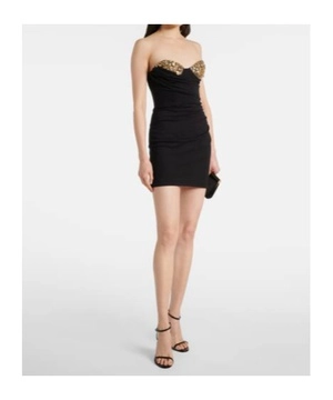 AREA Embellished Draped Jersey Bustier Dress
