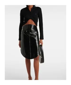 COURREGES Faux Leather Midi Skirt With Zip Pockets