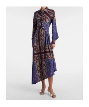 Rabanne Asymmetrical Paisley Printed Midi Shirt Dress - Brown