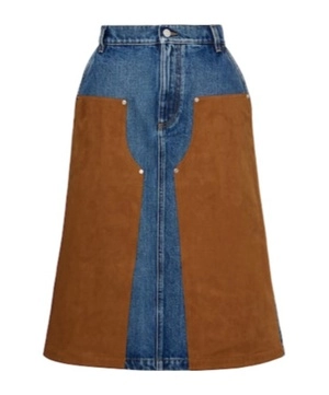 Stella McCartney Faux Suede-trimmed Denim Midi Skirt - Brown