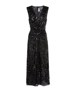 Victoria Beckham Sequined Gathered Midi Dress - Black