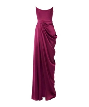 Alex Perry Draped Satin Crêpe Bustier Gown - Red