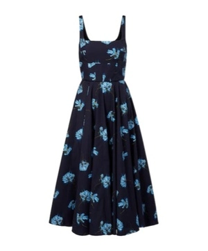 EMILIA WICKSTEAD Floral Cotton Square Neck Midi Dress - Black