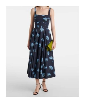 EMILIA WICKSTEAD Floral Cotton Square Neck Midi Dress - Black
