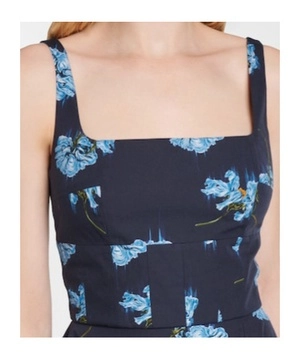EMILIA WICKSTEAD Floral Cotton Square Neck Midi Dress - Black