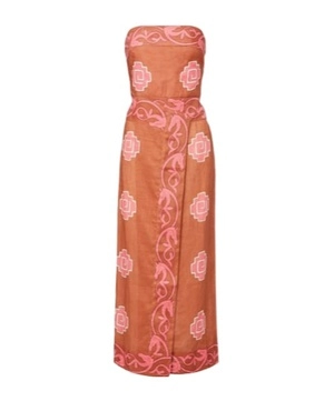 Johanna Ortiz Embroidered Smocked Linen Midi Dress - Orange