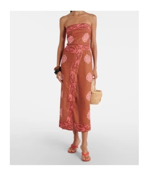 Johanna Ortiz Embroidered Smocked Linen Midi Dress