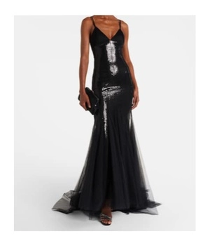 David Koma Sequined Tulle And Satin Gown