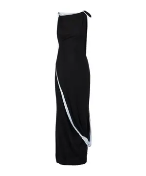 Victoria Beckham Asymmetric Draped Jersey Midi Dress - Black