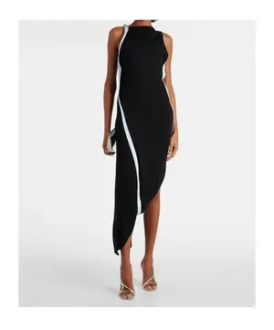 Victoria Beckham Asymmetric Draped Jersey Midi Dress
