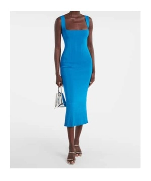 Galvan Atalanta Ribbed-knit Square Neck Cocktail Dress - Blue