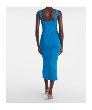 Galvan Atalanta Ribbed-knit Square Neck Cocktail Dress - Blue