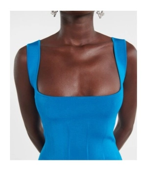 Galvan Atalanta Ribbed-knit Square Neck Cocktail Dress - Blue
