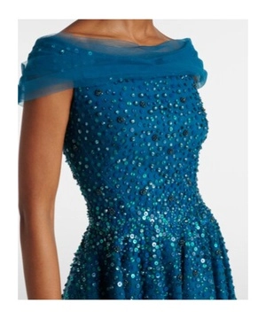 Jenny Packham Off-shoulder Crystal Embellished Gown - Blue