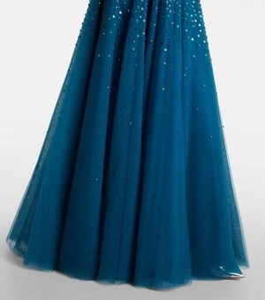 Jenny Packham Off-shoulder Crystal Embellished Gown - Blue