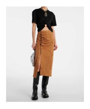 Rabanne Ruched Suede Midi Skirt