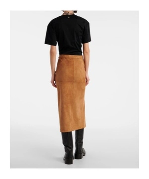 Rabanne Ruched Suede Midi Skirt