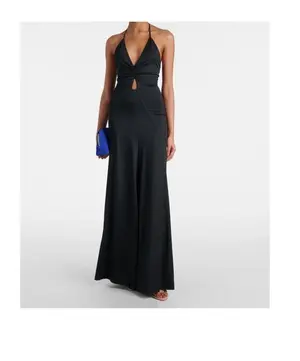 Victoria Beckham Gathered Jersey Open-back Gown - Black