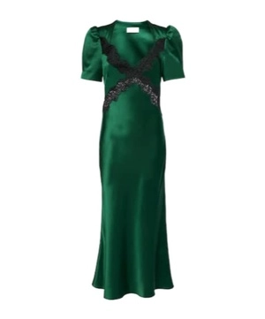 Rebecca Vallance Charelle Silk Satin Slip Dress With Lace Trim - Green