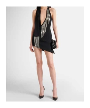 David Koma Metallic Fringe Trim Midi Dress