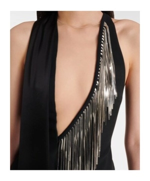 David Koma Metallic Fringe Trim Midi Dress