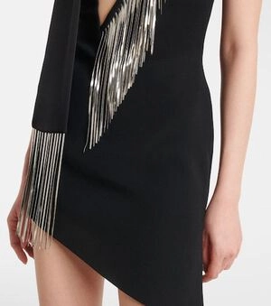 David Koma Metallic Fringe Trim Midi Dress