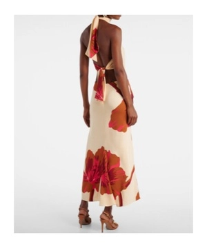 Johanna Ortiz Floral Halterneck Silk Crepe Maxi Dress - Nude