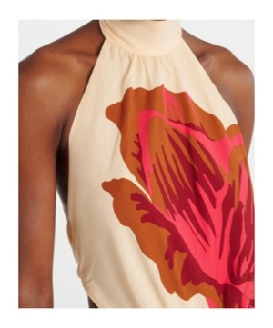 Johanna Ortiz Floral Halterneck Silk Crepe Maxi Dress - Nude