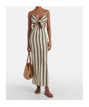 Johanna Ortiz Los Siete Mares" Striped Cutout Midi Dress - Nude