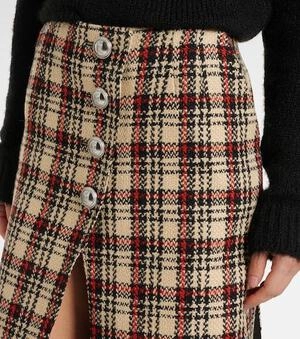 Rabanne Plaid Wool And Cotton Midi Skirt