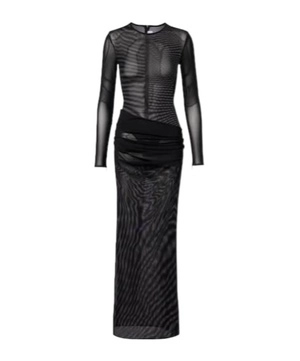Alex Perry Ruched Sheer Mesh Gown - Black