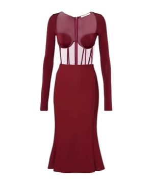 NENSI DOJAKA Paneled Corset Midi Dress