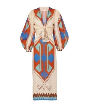 Johanna Ortiz Printed Tie-detail Linen Midi Dress - Nude