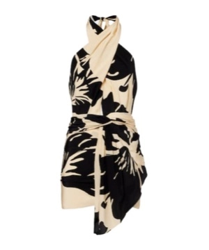 Johanna Ortiz Halterneck Floral Silk Minidress - Black