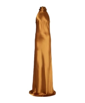 Galvan Sienna Halterneck Satin Gown - Brown